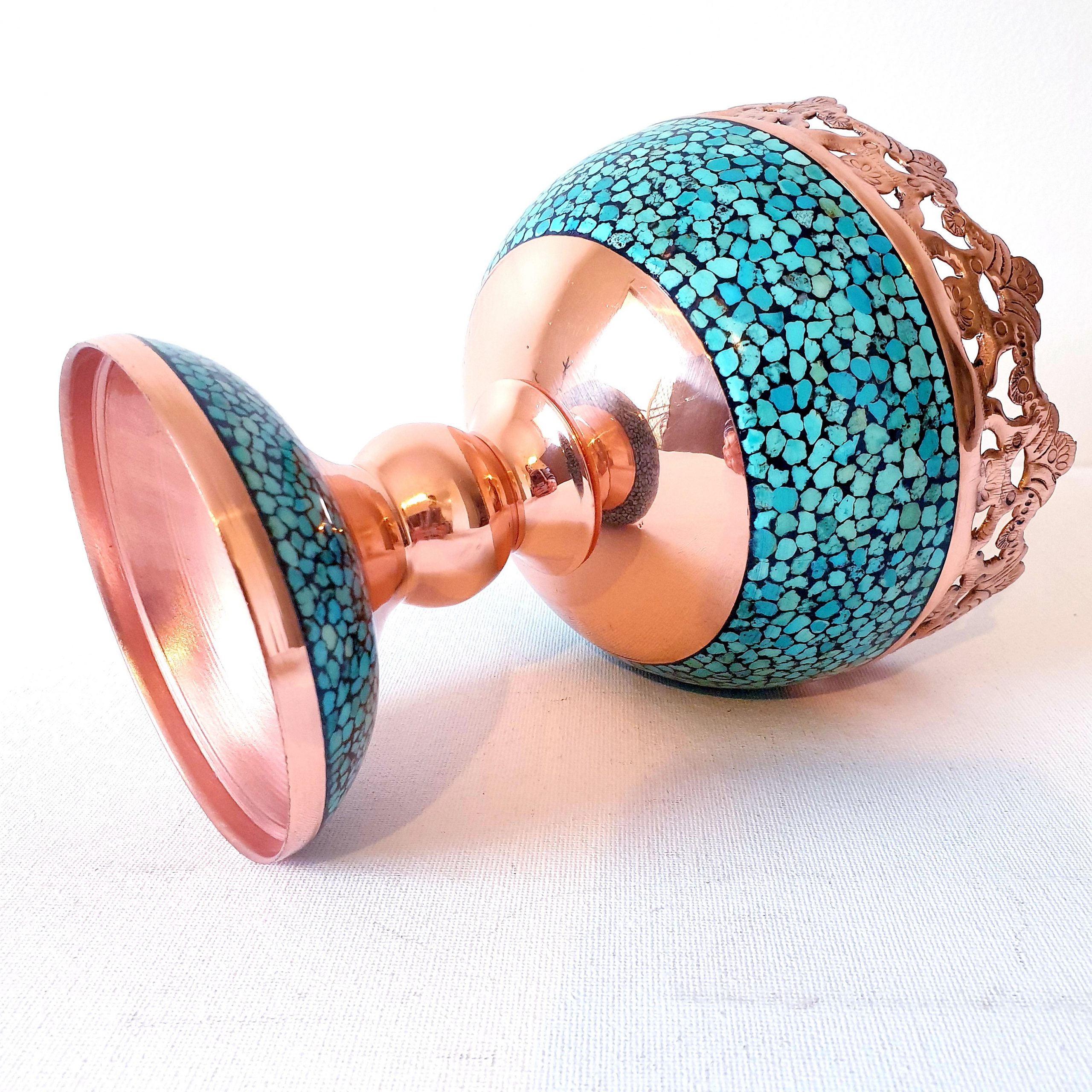 Firoozeh Koobi or Turquoise Inlaying Stand bowl 14*17cm ...