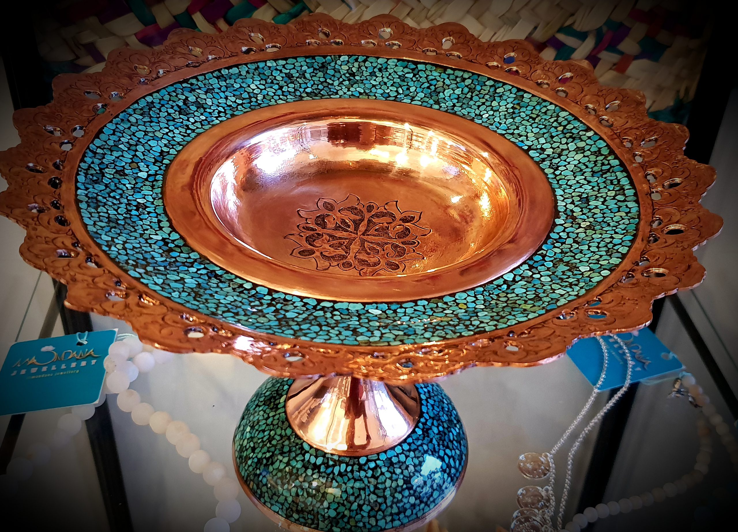Firoozeh Koobi or Turquoise Inlaying 25cm Diameters - persiancraftsgallery