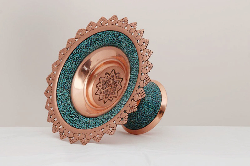 Firoozeh Koobi or Turquoise Inlaying 25cm Diameters - persiancraftsgallery