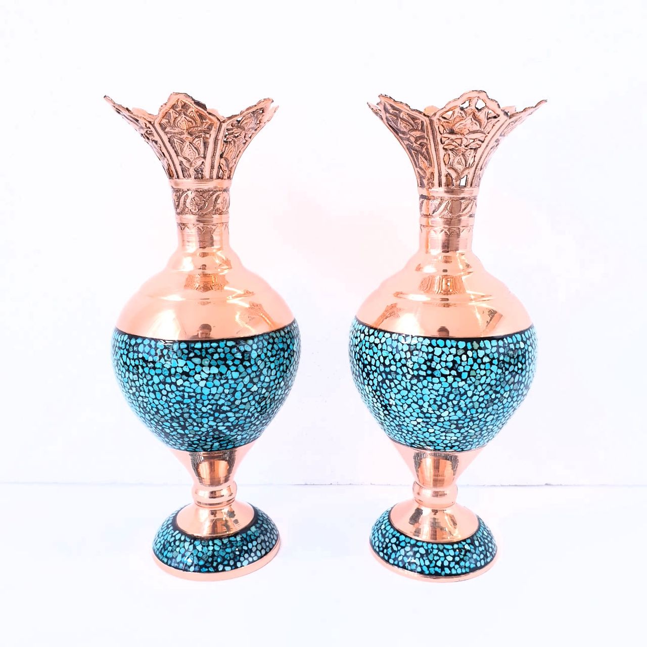 Firoozeh Koobi or Turquoise Inlaying pair of Vases 24*10cm (set of two ...